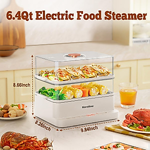 Veroline Electric Food Steamer for Cooking, 6.4Qt Vegetable Steamer with 2-Tier BPA-Free Steam Trays, Quick Simultaneous Cooking for Veggies, Meats, Rice, Seafood, 500W Heating, 24H Delay Start Timer