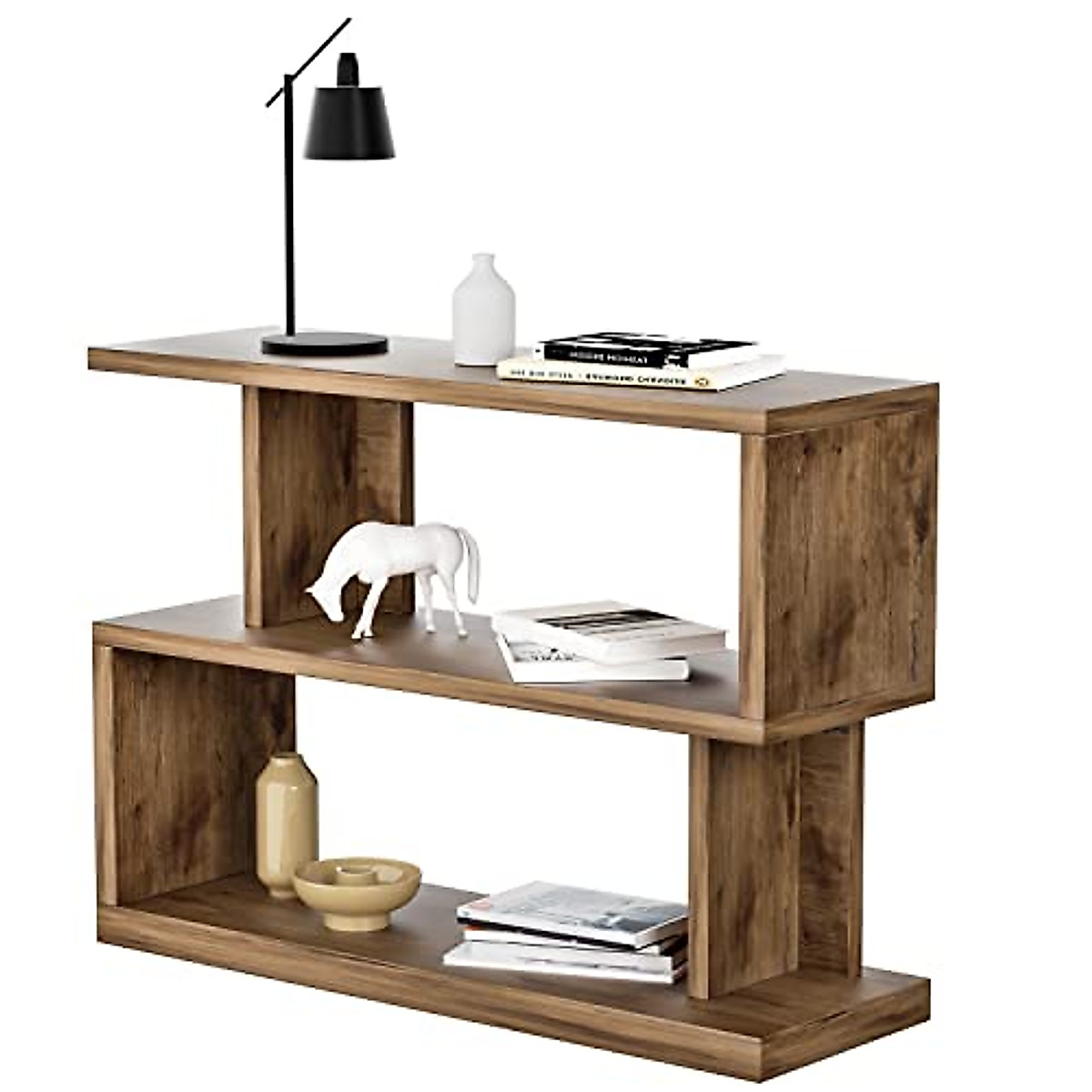 Tmtourh 35.4" Console Table Sofa Side Table, 3 Tier TV Stand Console Table Sturdy End Table Coffee Table Entryway Table Accent Table for Living Room, Bedroom, Hallway -Rustic Brown