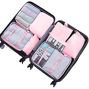 Blibly Packing Cubes for Suitcase, 9 PCS Lightweight Travel Luggage Organizers Set, Waterproof Luggage Packing Cubes for Travel Accessories(Pink)