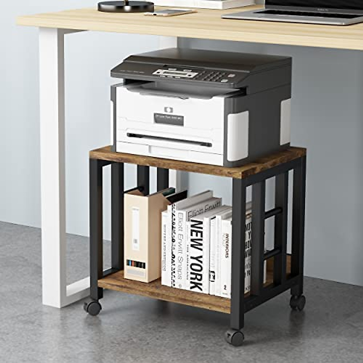 Organize with Rustic Brown 2-Tier Printer Stand & Storage