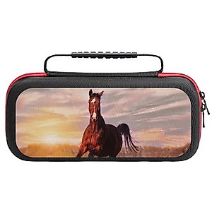 Horse Running on Grass Travel Carrying Case Tote Bag For Nintendo Switch Accessories Holds 20 Game Card Bag