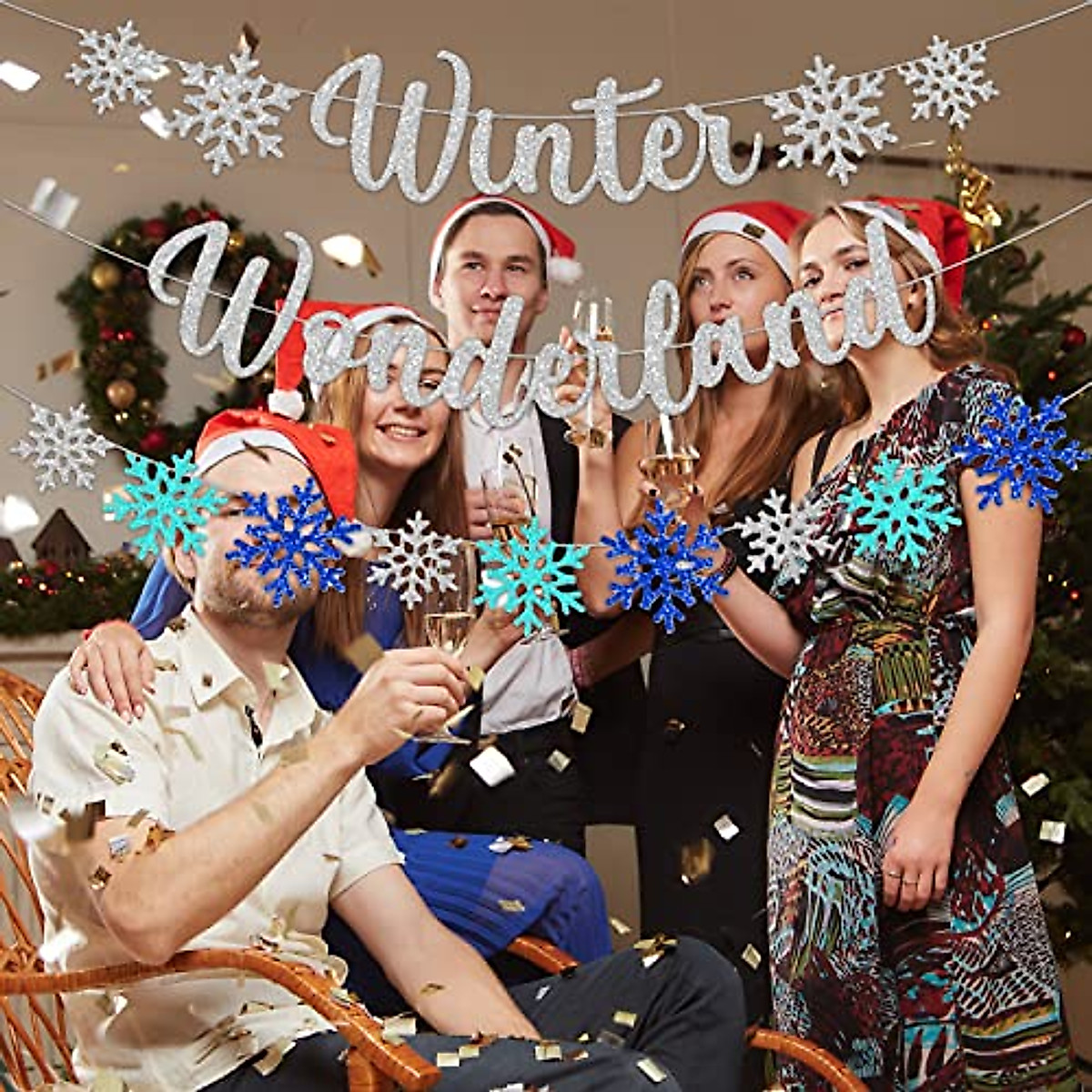 3PCS Exquisite Winter Wonderland Banners,Snowflake Christmas Banners Photo Props Banner  for Christmas Party Home Decorations