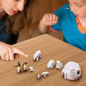 9 Pieces Polar Animal Toy Figurines Set with Igloo Realistic Polar Bear Figures Emperor Penguin Figurines Seal Figure Toys for Birthday Baby Shower Christmas Party Decoration Supplies