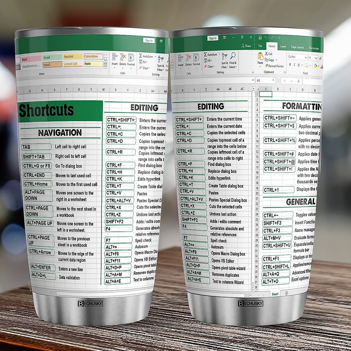 BECHUSKY Excel Tumbler Group Excel Shortcut Tumbler Excel Cheat Sheet Travel Spreadsheet Accounting Student Senior Accountant CPA Gift For Coworker Colleague Friend On Birthday Anniversary Christmas