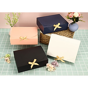 SWANGSA 16Pcs Gift Boxes with Lids, 10.6''x7.8''x3.1'' Blue Kraft Paper Gift Box, Bridesmaid Proposal Box with Ribbon and 70pcs Adhesive Dots, for Wedding, Packaging, Present, Birthday, Cupcake Boxes
