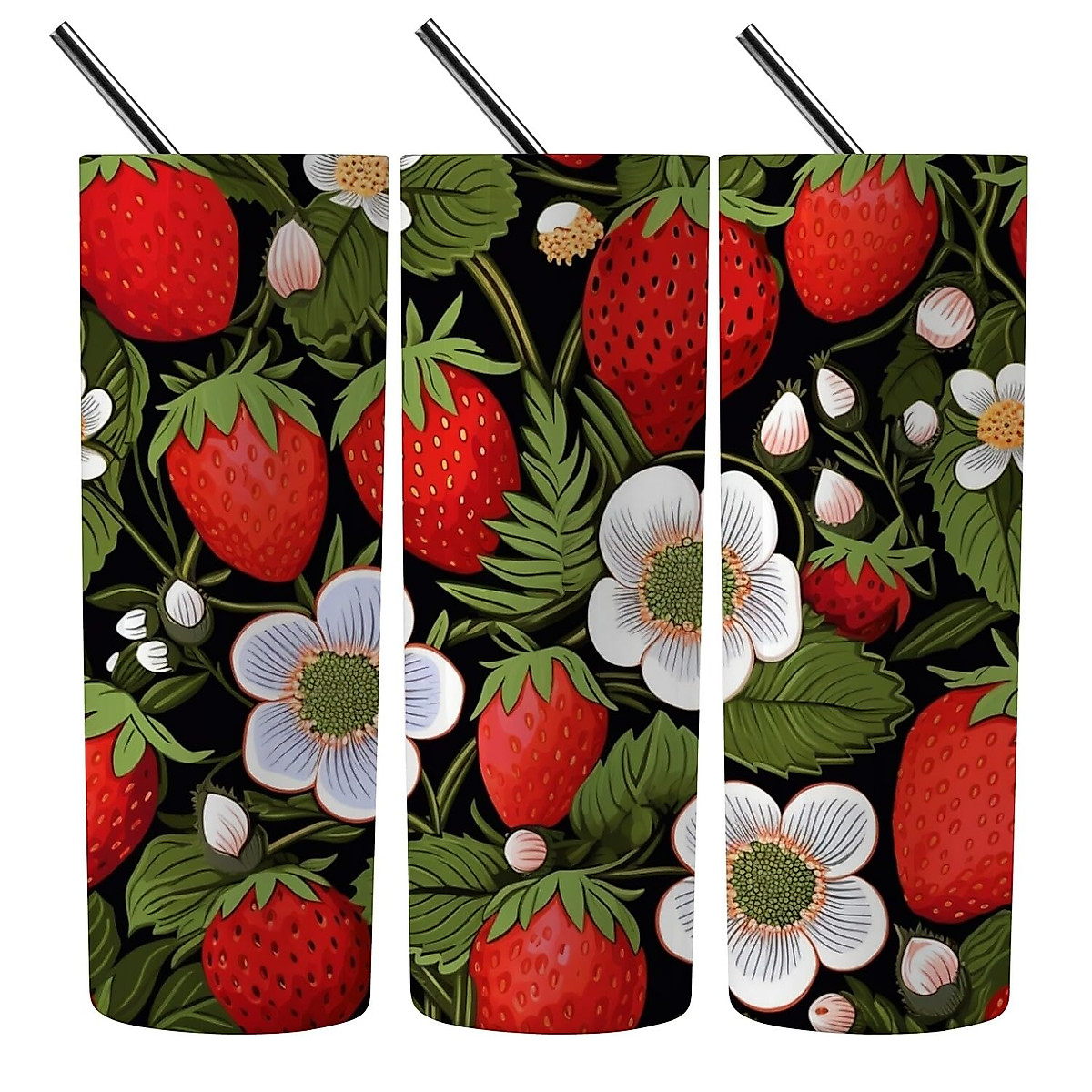 Medpol Strawberry print insulated tumblers coffee cup Gift，Strawberry print Drinking Glasses-Tea Cup-Coffee Mug tumbler with lid and straw 20 oz insulated tumbler cups