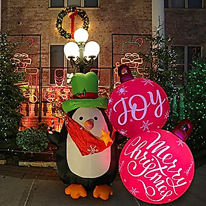 30 Inch Light up Giant Christmas PVC Inflatable Decorated Ball Ornaments Xmas Blow up Christmas Ball Decorations Outdoor with LED Light and Remote for Yard Lawn Porch Tree Pool (Joy)