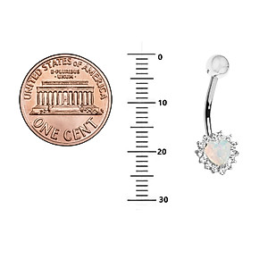 Ritastephens 14k White Gold Heart Created Opal Belly Navel Ring Cubic Zirconia