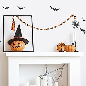 Halloween Wooden Bead Garland with Spiderweb Tassel Rustic Farmhouse Tiered Tray Decor Prayer Bead Wall Hanging Mantle Decor Party Favors for Women Aesthetic Fall Decor Haunted House Decor