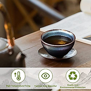 KALEFUCHA Handmade Chinese Tenmoku Tianmu Jian Zhan Gongfu/Kungfu Tea Cup With Certificate and Gift Box, Set Of Two Jianzhan Tea Ceremony Cups in Japanese Style. 155 ml (5.24 oz)