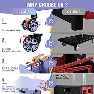 Foldable Utility Cart Folding Portable Rolling Crate with Magnetic Extended Lid,360°Rotate Wheels,176LBS Load Capacity,Heavy Duty Durable Dolly Cart for Teacher Tourist Shopping Office Outdoor Purple