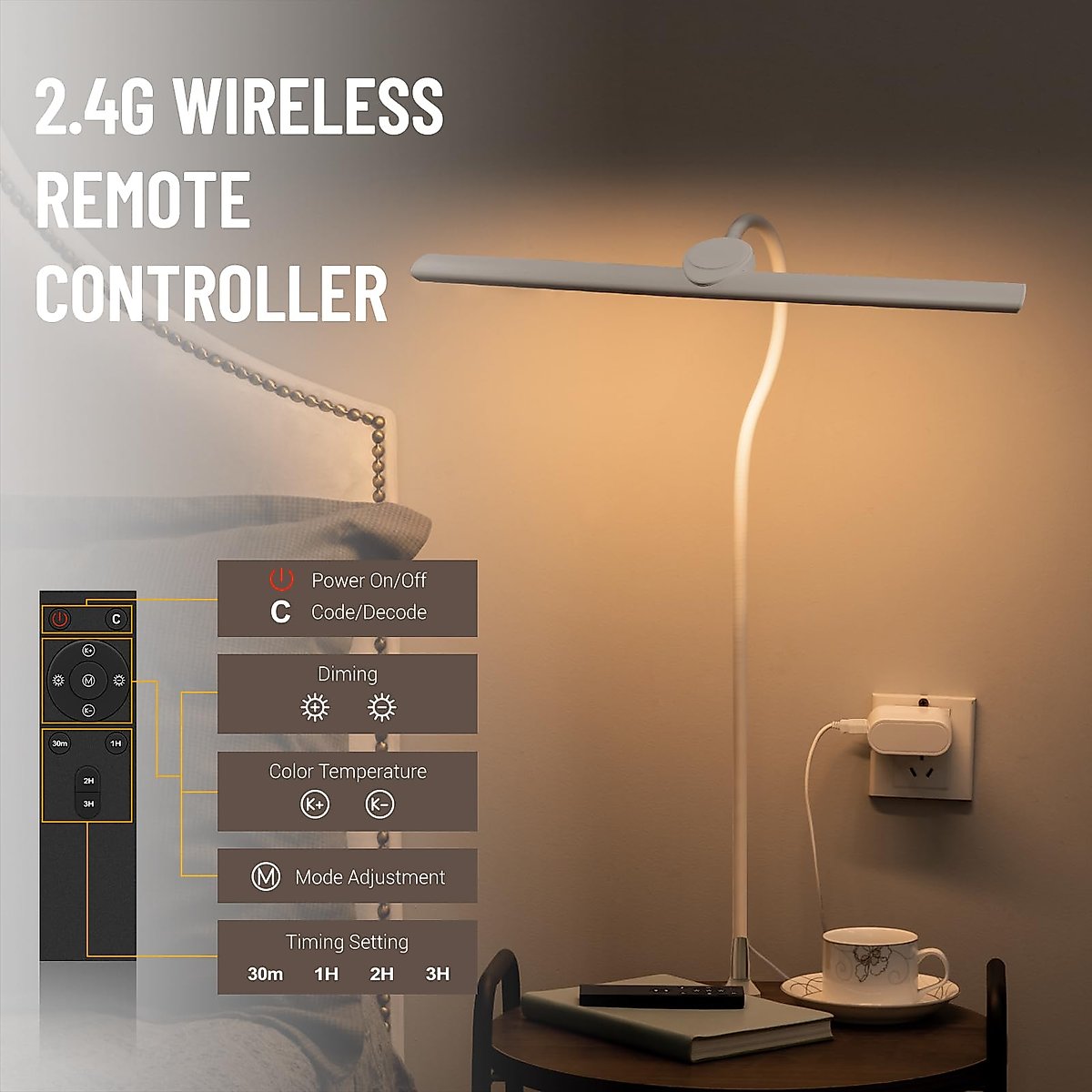 FOVOW LED Desk Lamp with Clamp, Eye-Caring Architect Desk Lamps for Home Office, 24W Ultra Bright LED 3 Modes 6 Brightness, Studio Work Lamp for Task,Remote Control Dimmable Table Light(White)