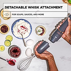 CRUX Cordless Hand Immersion Blender, Durable 7.5” Blending Arm, Quickly Blend, Mix Smoothies, Easily Whip, Puree Sauces/Soups, Conveniently Rechargeable, Easy to Clean with Dishwasher Safe Removeable Parts, Stainless Steel/Black