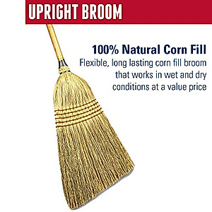 Weiler 95033 Heavy-Duty Corn Broom with Wooden Handle, 5 Sews, 100% Natural Corn Fill for Indoor or Outdoor Sweeping