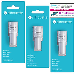 Silhouette Autoblade 3 Pack Replacement Blades for Cameo 3 and Portrait 2-50 Free Designs