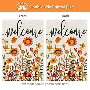 CROWNED BEAUTY Fall Floral Garden Flag 12x18 Inch Small Double Sided for Outside Thanksgiving Burlap Welcome Yard Decoration