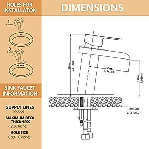BATHLAVISH Waterfall Bathroom Sink Faucet Brushed Nickel Vanity Single Handle One Hole Basin Modern Lavatory Faucet Commercial Deck Mount