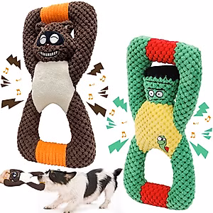 BAPSOUZU Squeaky Dog Chew Toys for Aggressive Chewers, Dog Toys for Large Medium Small Breed Dog, Indestructible Tough Durable Dogs Toys Interactive Puppy Teeth Clean Natural Rubber(Raccoon & Zombie)