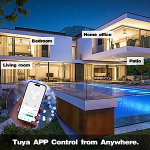 Hoenofly 48 Inch Smart Ceiling Fans with Lights and Remote Control,Dimmable LED Light,Outdoor Indoor Gold White Ceiling Fan,Quiet DC Motor,WIFI Alexa App Workable,for Modern Bedroom Living Room Patio