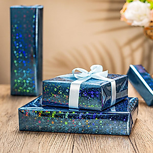 Merture 17 In X 32.8 Ft (46.5 sq.ft.) Holographic Space Wrapping Paper Roll, Blue Gift Wrap with Shining Galaxy Design for Birthday, Christmas, Father's Day, Halloween