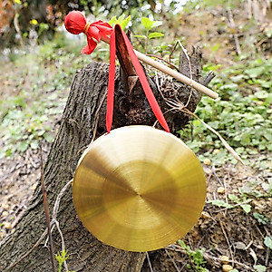 GTHER 15cm 5.9in Chinese Traditional Percussion Instrument Gong with Wooden Hammer Beater Mallet & Hanging String