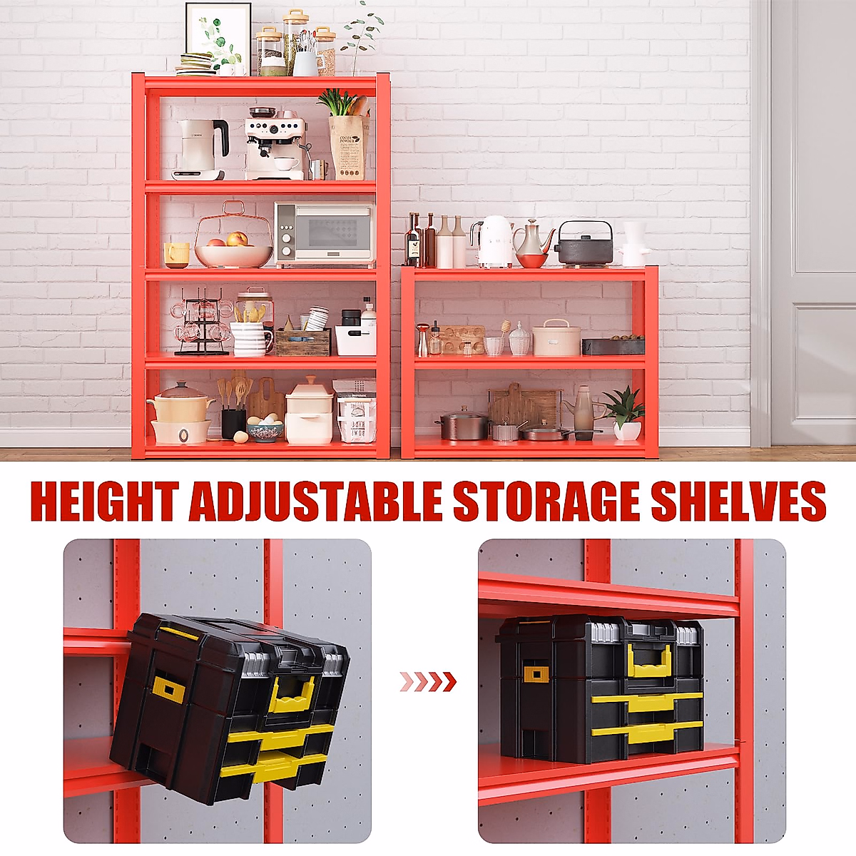 Homdox 72”H Garage Shelving, 1650LBS Heavy Duty Storage Shelves, 5 Tier Adjustable Metal Shelves for Storage, Industrial Shelving Commercial Utility Shelf, 36" W x 16" D x 72" H, Red