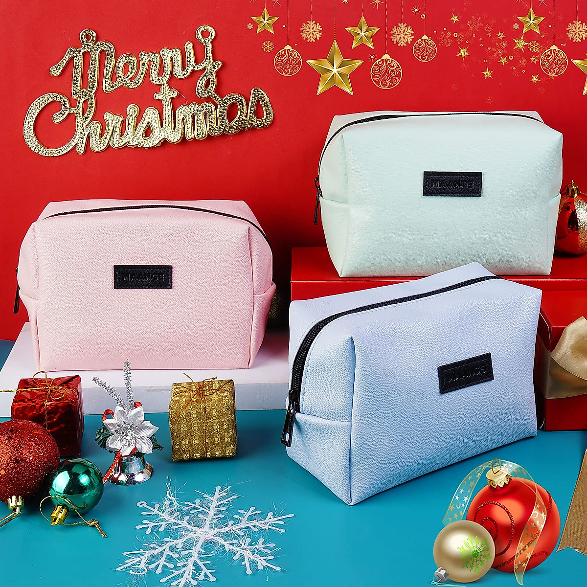 MAANGE Small Makeup Bag For Purse, Travel Cosmetic Bag Makeup Pouch PU Leather Portable Versatile Zipper Pouch For Women (Green)