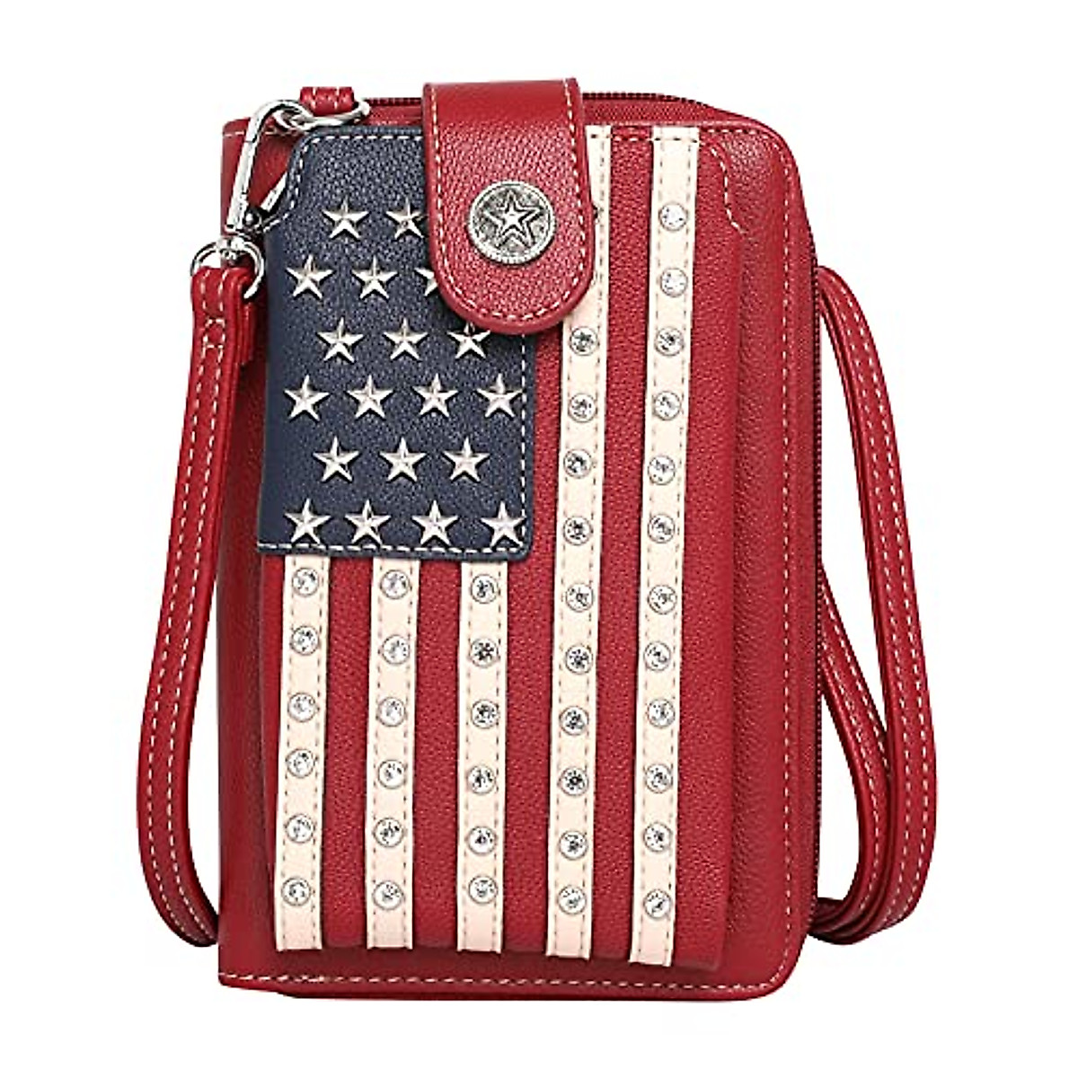 Montana West American Flag Cell Phone Purse Wallet with Detachable Strap Crossbody Cellphone Pouch US04-183RD