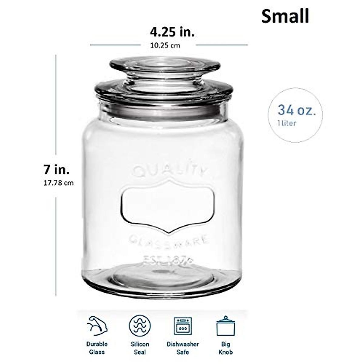 Godinger Airtight Glass Canisters Set of 3 - Round Clear Storage Containers with Sealed Lids, Chalkboard Jar Set of 3, Chalk Included – Perfect Housewarming Gift