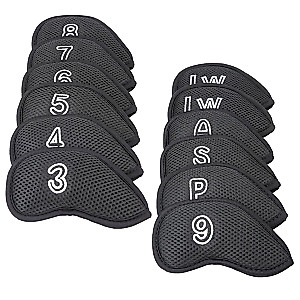 Golf Builder 12Pcs/Pack Meshy Golf Iron Covers Set Golf Club Head Cover Fit Most Irons (Black)