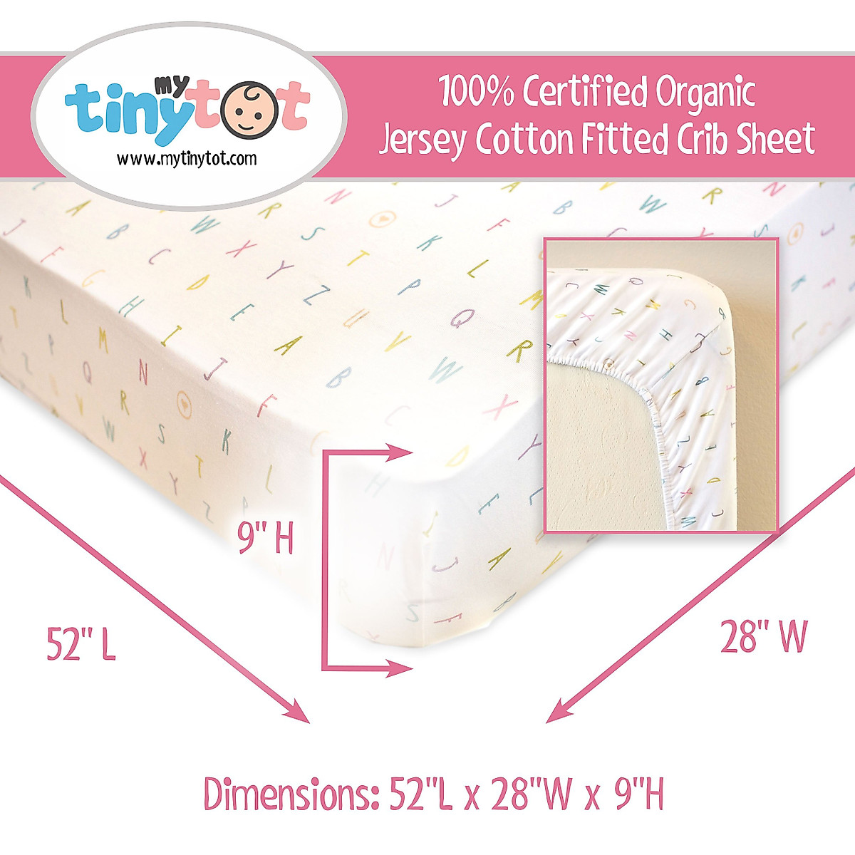 My Tiny Tot Baby Crib Sheets Boy or Girl (2 Pack) – Organic Cotton Fitted Crib Sheet Set for Baby Crib Mattress – Extra Soft, Premium Baby Nursery Bedding – Pink
