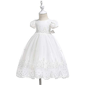 Meiqiduo Baby Girl Christening Dress Baptism Gowns Princess Wedding Party Formal Dresses (3M/0-6Months, Ivory)