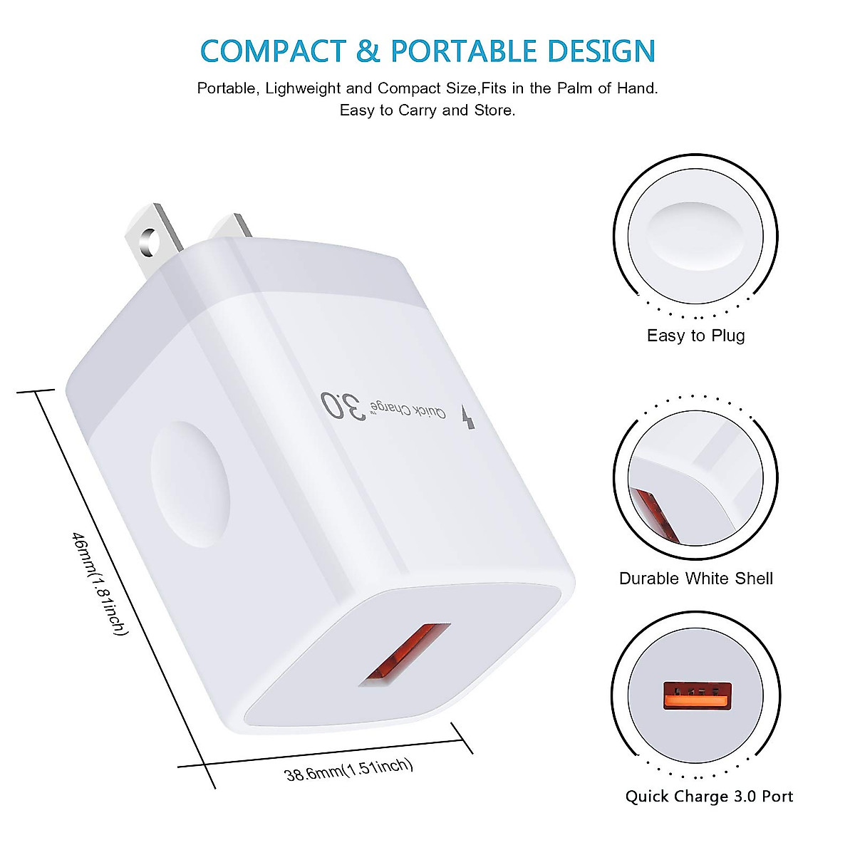 Type C Charger Fast Charging Block Cable 3FT for Samsung Galaxy S23 S22 S21 Ultra S20 A53 A13 A02S A12 A32 A20 S10,LG Stylo 6 5 K51 V60 ThinQ,Moto G Stylus/G Power/G Play,Quick Charge 3.0 Wall Charger