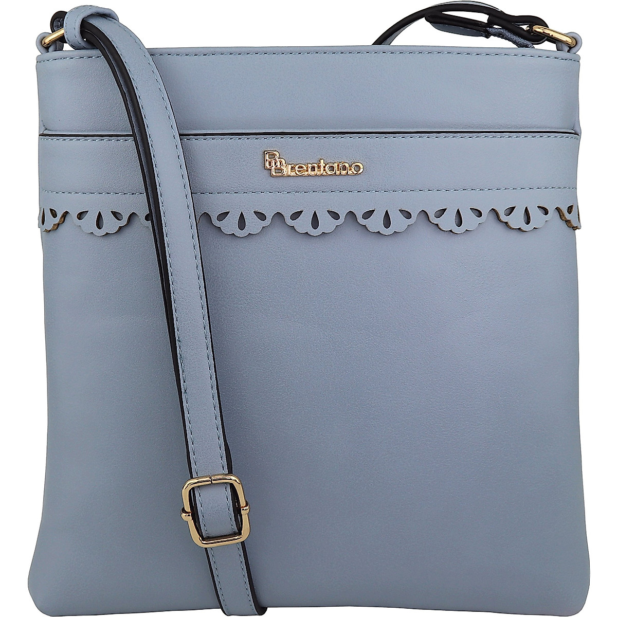 B BRENTANO Vegan Medium Crossbody Handbag Purse (Blue 1)