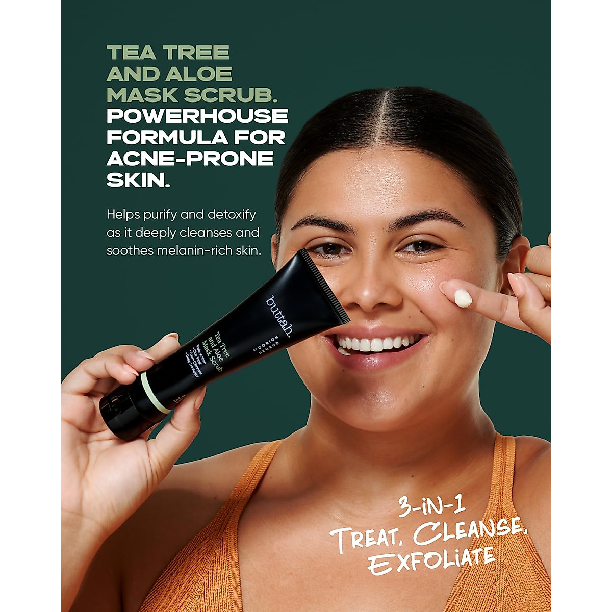 Buttah Skin by Dorion Renaud Tea Tree & Aloe Exfoliating Scrub 3oz - Multi-Tasking Cleanser - Tea Tree Oil & Kaolin Clay Treatment - Naturally Based Skin Care for Men & Women - Black-Owned Skincare