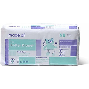 MADE OF The Better Baby Diapers - Hypoallergenic Diapers for Sensitive Skin, Unscented, 10 Hour Absorbency - Pediatrician and Dermatologist Tested - Size 0 (36 Count)