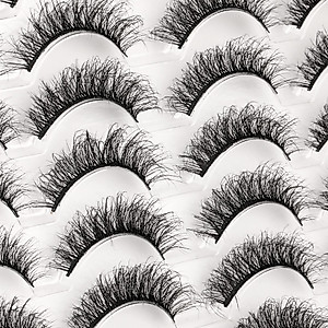 Newcally Lashes False Eyelashes Natural Fluffy Faux Mink Lashes Pack Cat Eye Wispy 5D 13MM Fake Eye Lashes 14 Pairs Russian Strip Lashes Multipack