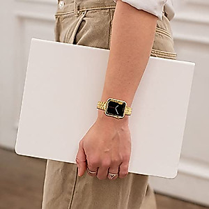 CSJCUBIC Metal band Compatible with Apple Watch Band 38mm 40mm 41mm 42mm 44mm 45mm for women, Slim and Thin Stainless Steel Replacement Adjustable Wristband for iWatch Series 8/7/6/5/4/3/2/1/SE (Gold, 38mm/40mm/41mm)