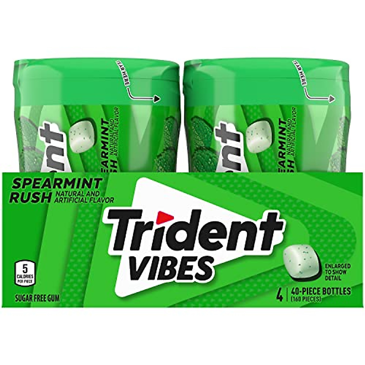 Trident Vibes Spearmint Rush Sugar Free Gum, 4 Bottles of 40 Pieces (160 Total Pieces)