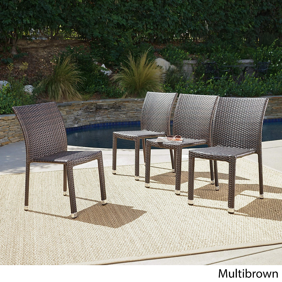 Christopher Knight Home Dover Outdoor Wicker Armless Stacking Chairs with Aluminum Frame, 4-Pcs Set, Multibrown
