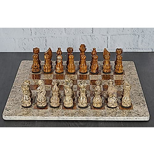 RADICALn 15 Inches Fossil Coral and Dark Brown Weighted Handmade Marble Most Popular Chess Board Games Set - Classic Style Staunton Home Decor Chess Set