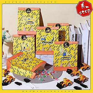 24 Packs Construction Party Favor Gift Bags with Thank You Label Stickers Dump Truck Candy Goodie Bags Construction Themed Gift Treat Bag for Kids Boy Birthday Baby Shower Party Supplies Decorations