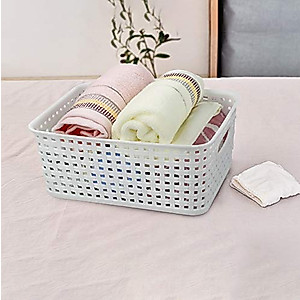Sosody Plastic Woven Storage Baskets, Small Classroom Baskets, White, 6 Packs