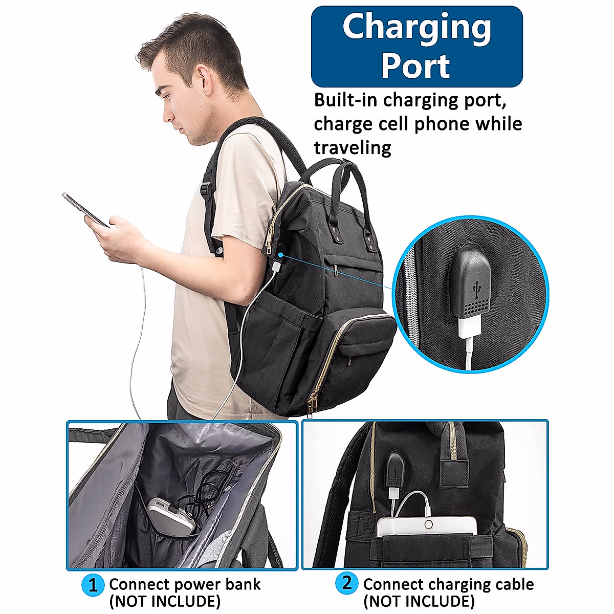 Erihop Teacher Backpack 17 Inch Laptop Bag for Women Fashion Backpack Purse, Work Backpack Tote Computer Bag with Charging Port,Travel Backpack, Grey&Pink