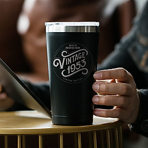 70th Birthday Gifts for Men - 1953 Vintage 16 oz Black Coffee Tumbler - 70th Birthday Decorations for Men - Birthday Gifts for 70 Year Old Man Dad Grandpa - Funny 80th Birthday Idea Presents for Men