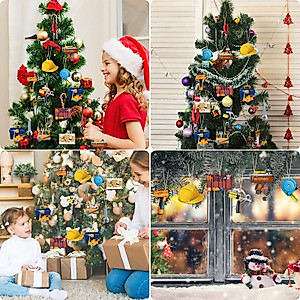 Suzile 36 Pcs Christmas Construction Tools Ornament Wooden Hanging Handyman Belt Board Wood Axe Plier Hammer Tool Christmas Tree Ornament for Xmas Party Holiday Decor
