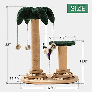 Large Cat Scratching Post - Sturdy Indoor Cute Cat Scratcher Sisal Fun Scratching Posts with Hanging Ball Large Cat Tree for Kittens Smaller Cats 22" Tall
