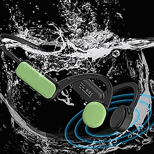 AYI Swim Headphones True Bone Conduction Open Ear Headset MP3 Player Built-in 16G Memory IP68 Underwater Waterproof Stereo Bluetooth Earphone for Driving Bicycling Running Skiing-Green