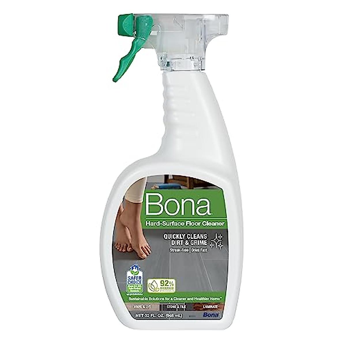Bona Multi-Surface Floor Premium Spray Mop & Bona Multi-Surface Floor Cleaner Spray, for Stone Tile Laminate and Vinyl LVT/LVP, 32 Fl Oz & Bona Multi-Surface Floor Cleaner Refill - 128 fl oz