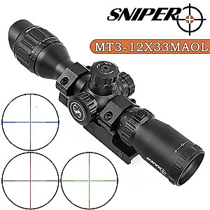 Sniper MT 3-12x33 MAOL Scope with Red, Green, Blue Illuminated Mil-Dot Reticle for Ruger 10/22